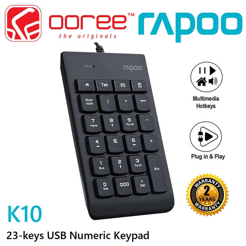 RAPOO K10 23-KEYS COMPACT WIRED NUMERIC KEYPAD USB NUMBER PAD FOR PC ...