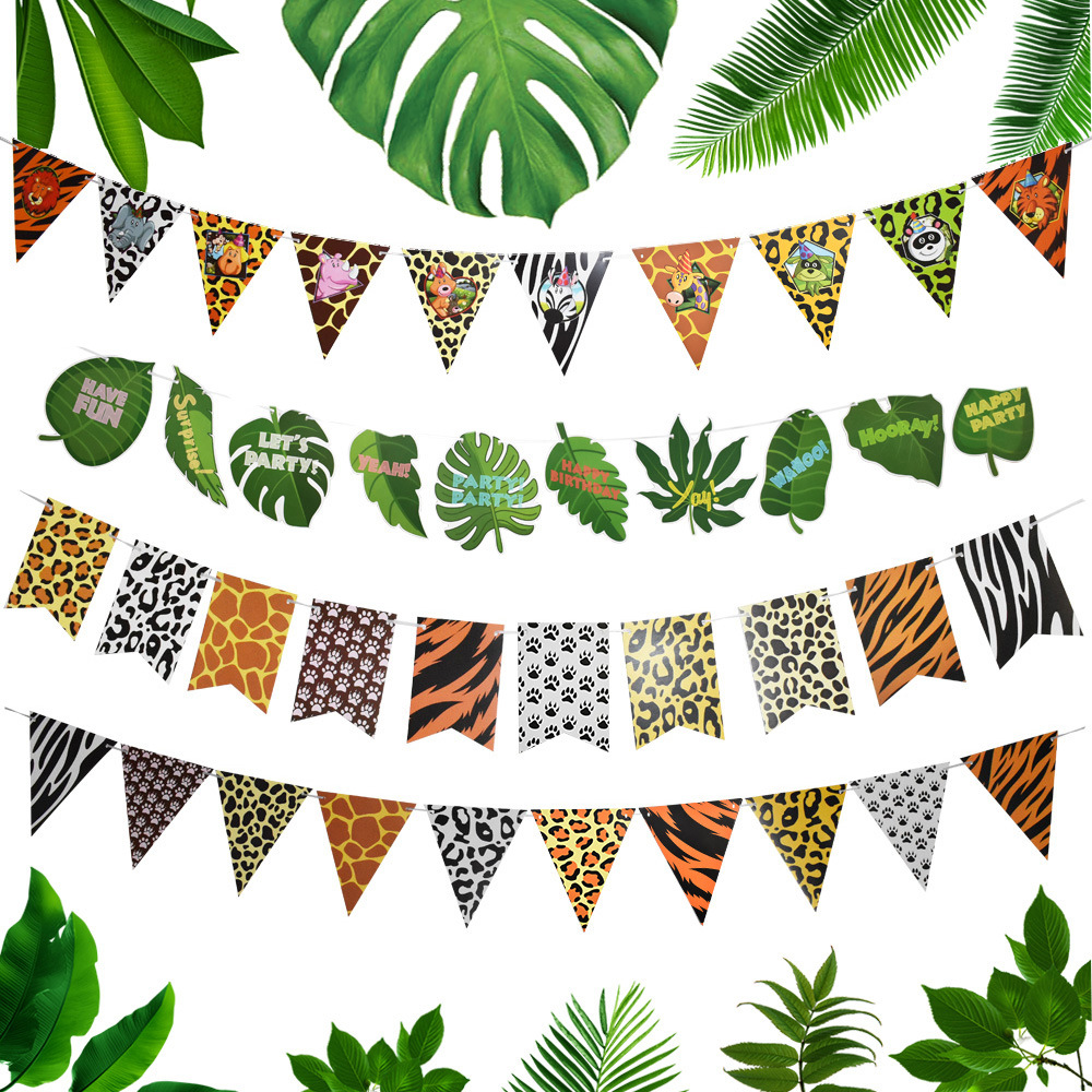 Jungle Safari Birthday Party Decorations Banner Flags Animal Stripes ...