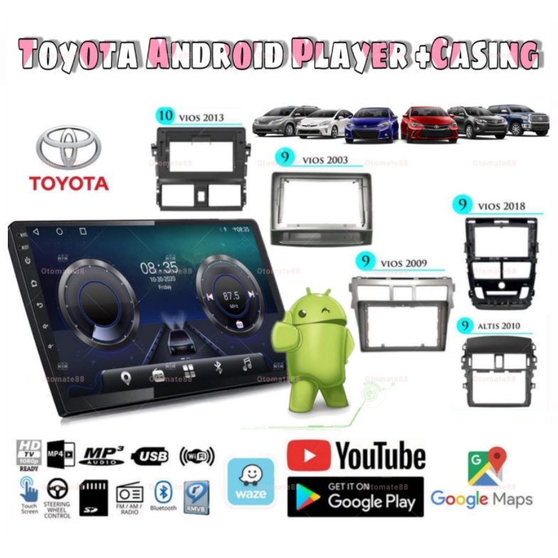 2+16G Android Player Toyota 9” 10” OEM Casing Plug and Play Socket vios ...