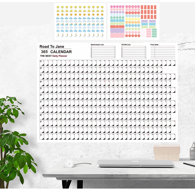 Universal Year Planner Daily Plan Paper Wall Calendar with 2 Sheet EVA ...