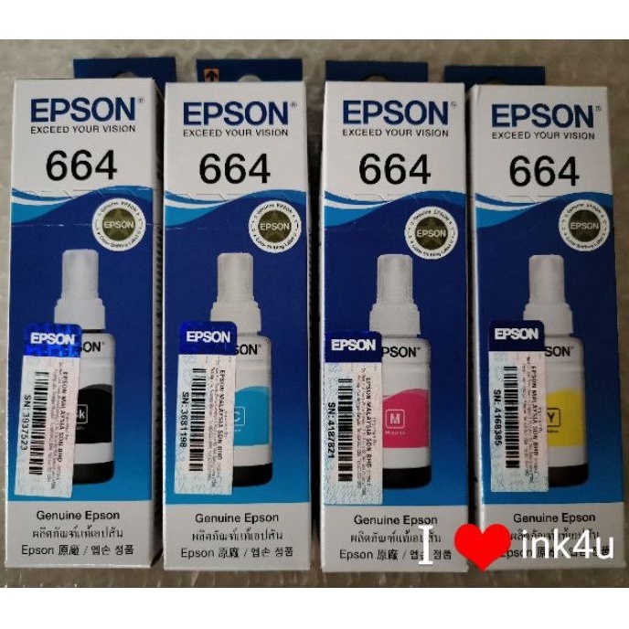 [ORIGINAL] Epson 664 T664 Black Cyan Magenta Yellow Ink T6641 T6642 T6643 T6644 L100 L110 L120 ...