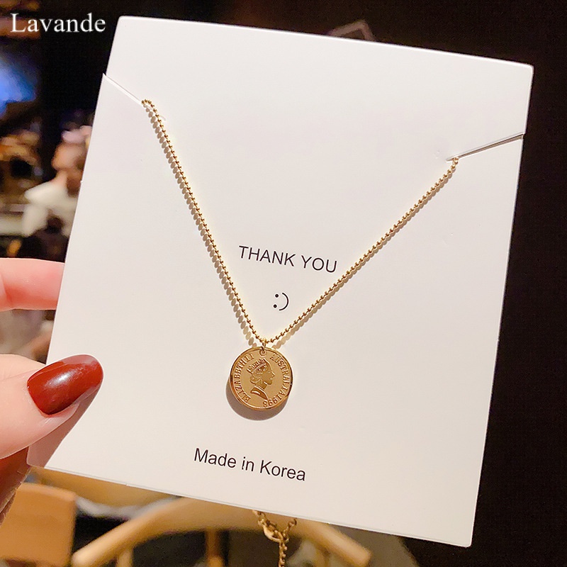 [LAVANDE] Titanium Steel 18k Gold Queen Avatar Coin Necklace Female ...