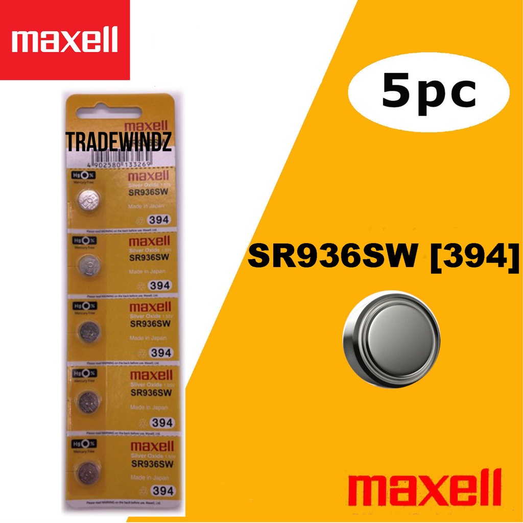 🔥 [MAXELL JAPAN] Watch Battery Batteries Silver Oxide 1.55V SR936SW - 394 / 380 / AG9 5pcs PROMO ...