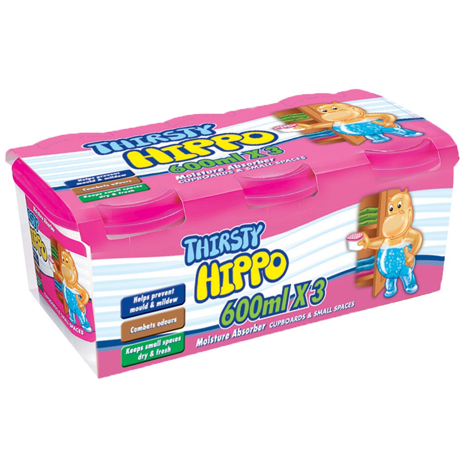 Thirsty Hippo Dehumidifier (600mlx3) Moisture Absorber Air Humidifier ...