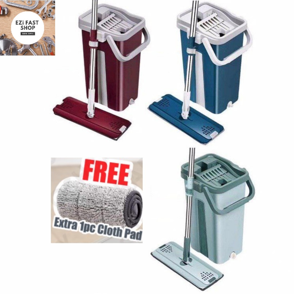 🔥READY STOCK🔥New Mop Self-Wash And Squeeze Dry Flat Mop With Bucket 2 ...