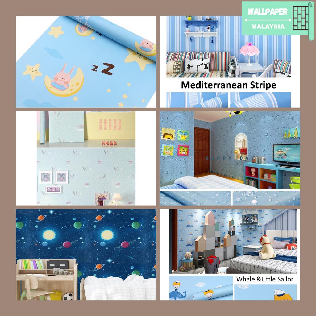 45cm x 10 meter Wallpaper Sticker / Kertas Dinding Biru 蓝色墙纸 Fish ...