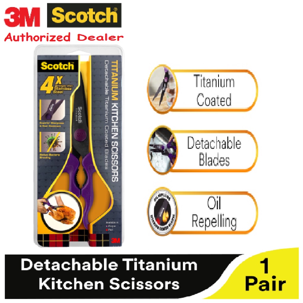3M Scotch Titanium Kitchen Scissors Detachable (Purple / Red ...