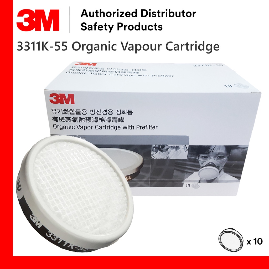 3M 3311K-55 Organic Vapor Cartridge with Pre-Filter/ Suitable for 3200/ HF-51/ HF-52 Made In ...