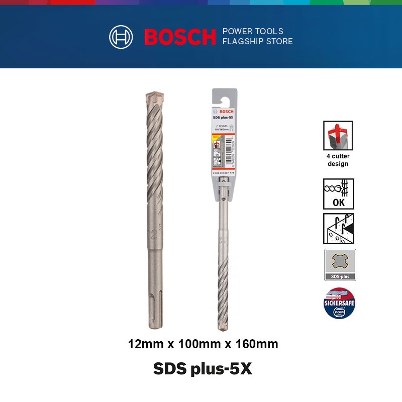 BOSCH SDS-Plus 5X Masonry & Reinforced Concrete Hammer Drill Bit 12mm x ...