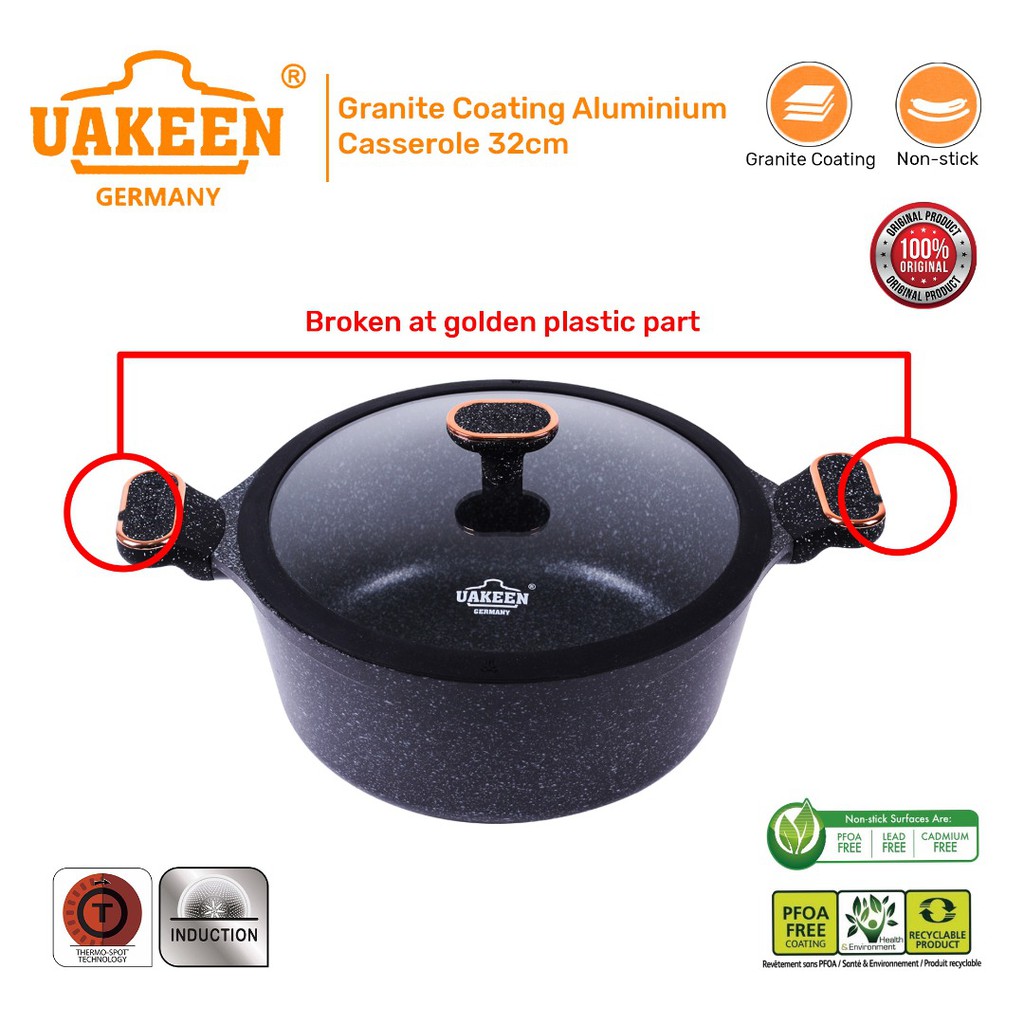 (MINOR DEFECT) Uakeen Original 20-32Cm Deep Frying Pan Granite Non ...