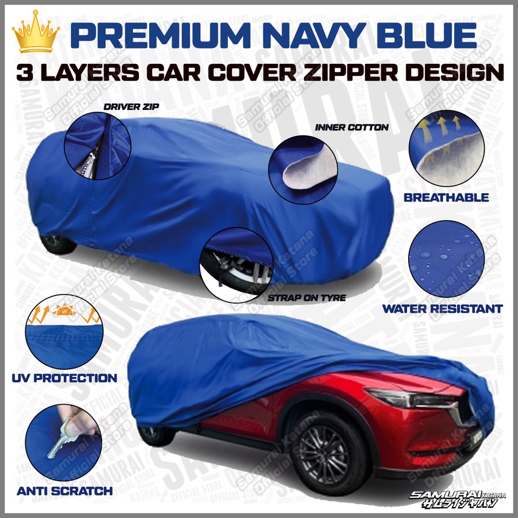 🔥 All Size Extra Thicken Navy Blue Car Cover 210T Taffeta Premium ...