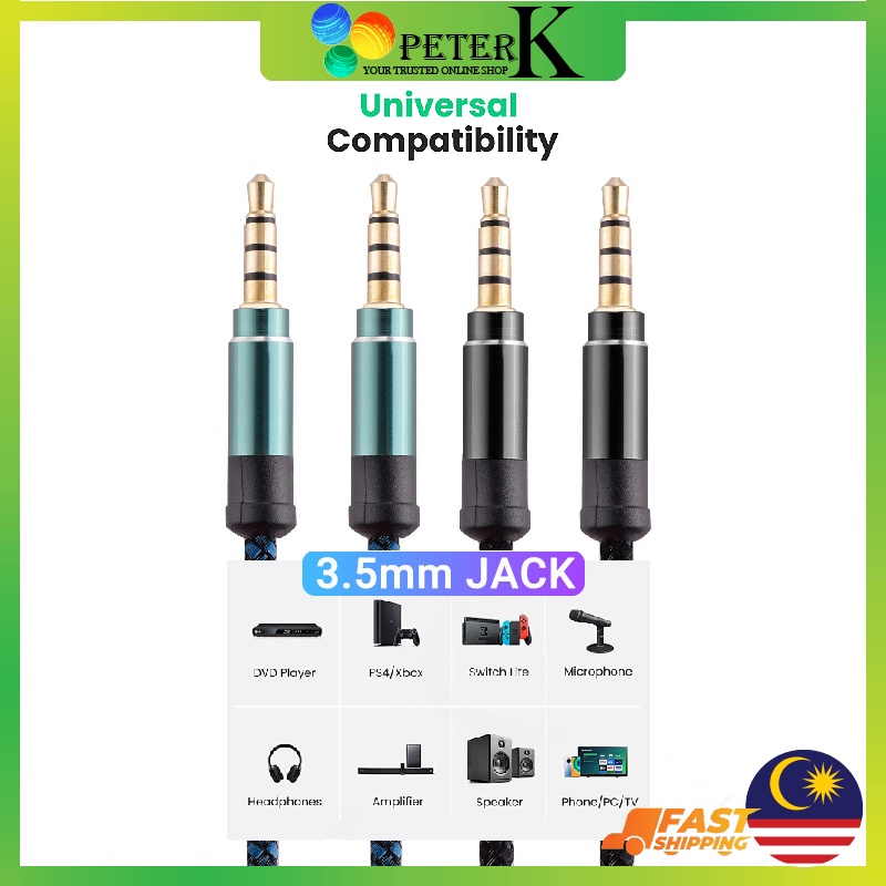 1.5m / 3m / 5m / 10m / 3.5mm Male to Male Aux Stereo Audio Cable 3 POLE ...