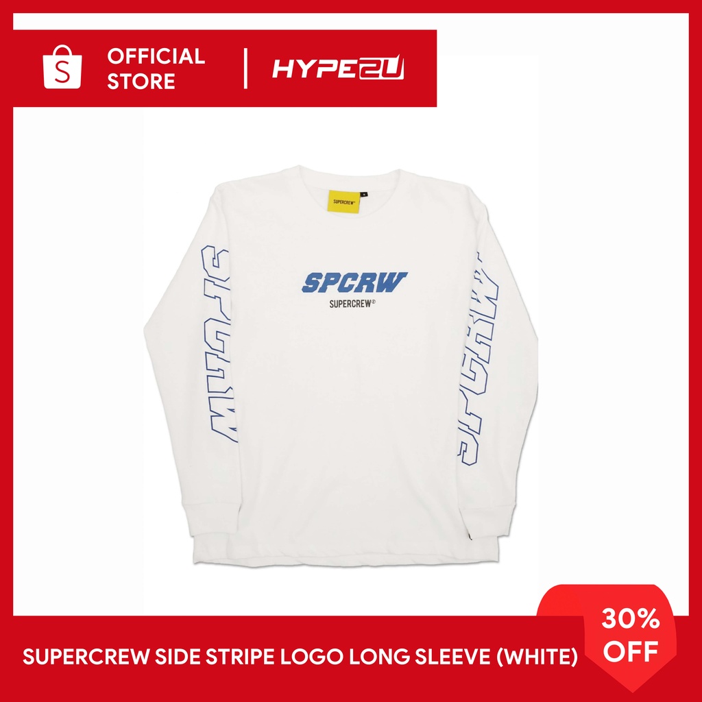 Supercrew Side Stripe Logo Long Sleeve (White) | Shopee Malaysia