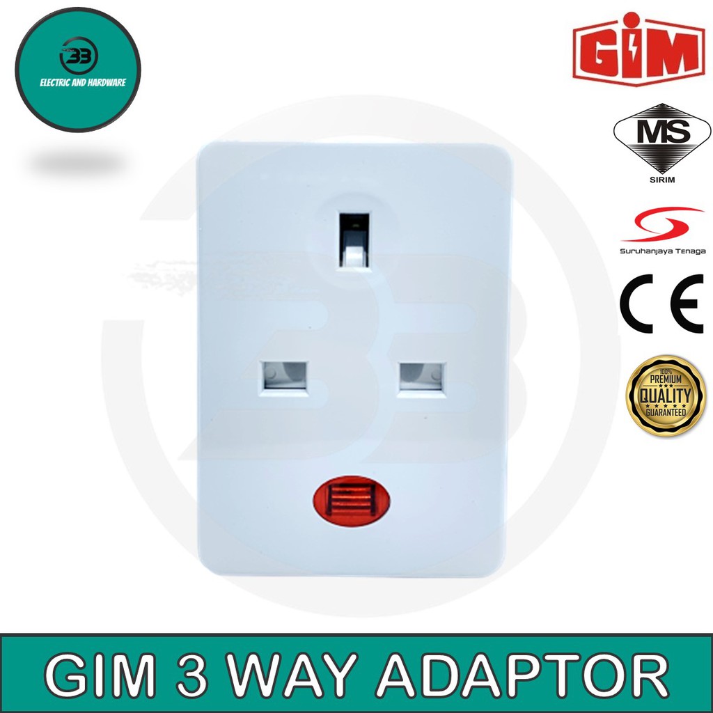 ORIGINAL】 GIM 3 Way 13A 3 pin Plug Adaptor Extension Socket with Light ...