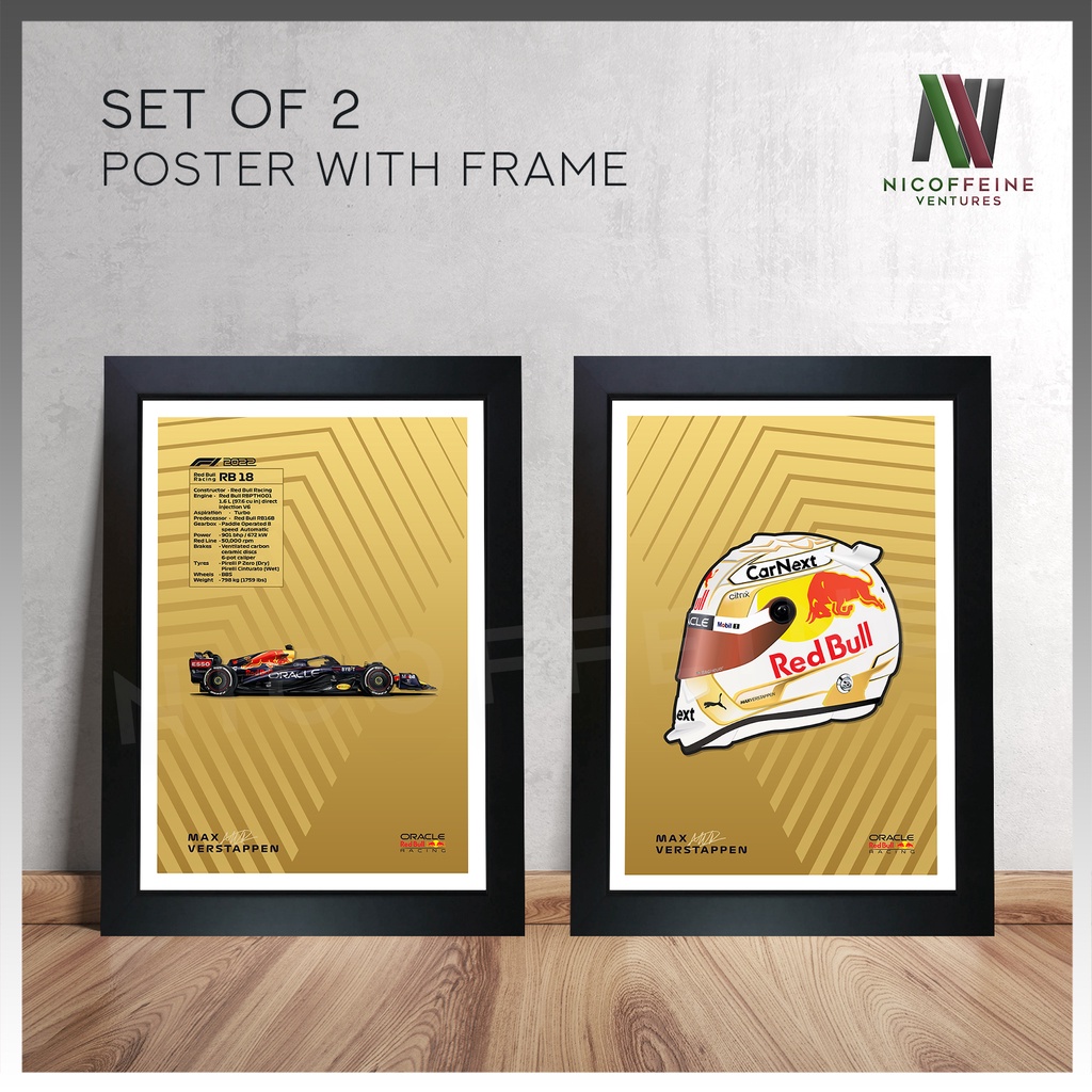 [SET OF 2] A3 SIZE 2022 Max Verstappen RedBull Racing RB18 F1 Formula ...