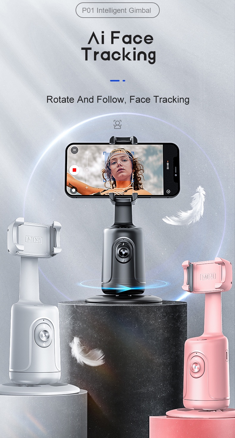 P01 Auto Face Tracking Phone selfie stick Smart 360°rotation holder AI Follow-Up video Vlog Live ...
