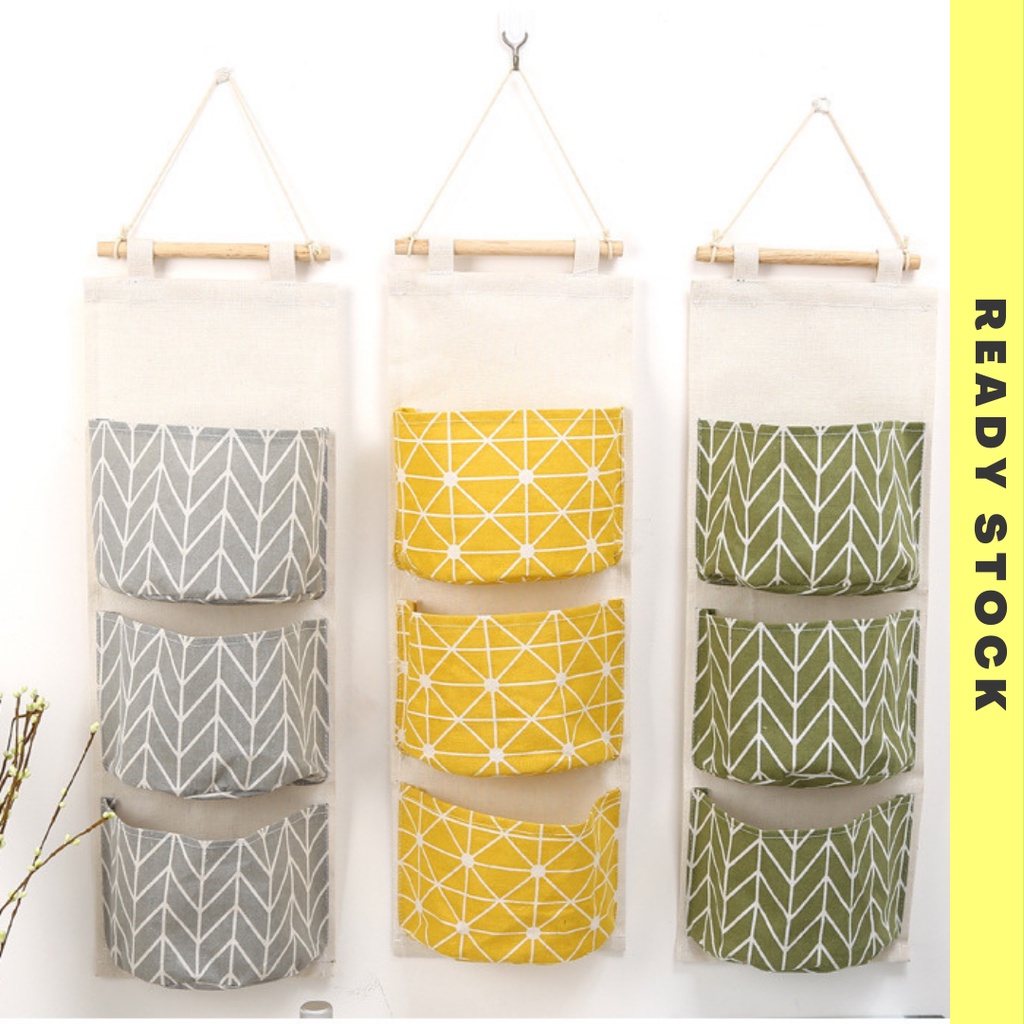 Hanging Fabric Storage Bag Wall Mounted Foldable Wardrobe Sundries ...