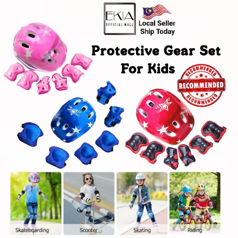 Kids Protective Gear Set Boy Girl Helmet Knee Elbow Pad Sets Children ...