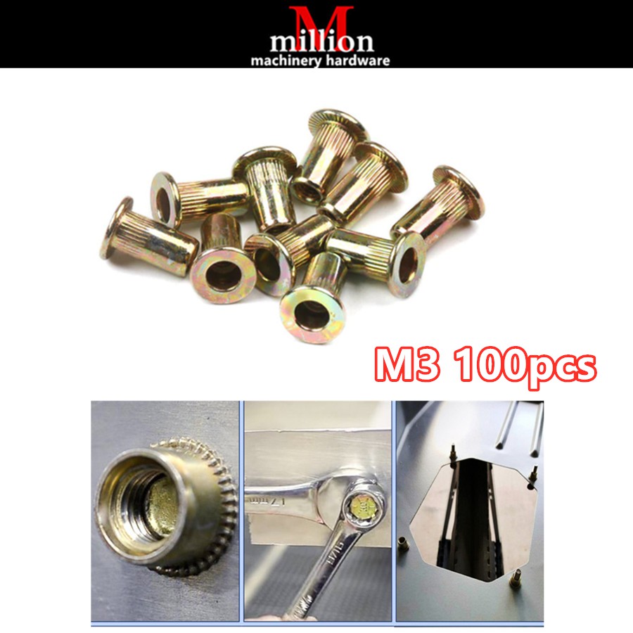 (50pcs / 100pcs) M3 M4 M5 M6 M8 M10 M12 Carbon steel Rivet Nuts Flat Head Rivet Nut Set Nuts ...
