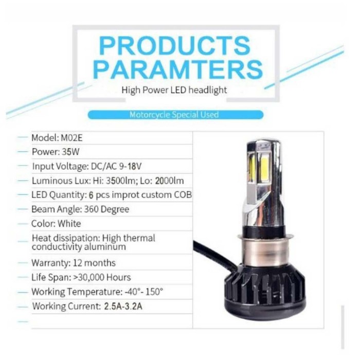 Rtd M02E 6 Side LED Motorcycle Lights 100% Orginal Headlight 35 Watts ...