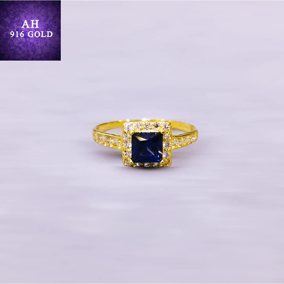 Cincin Tunang Emas 916 Permata Biru Size 11/Merisik/Kahwini/Nikah ...