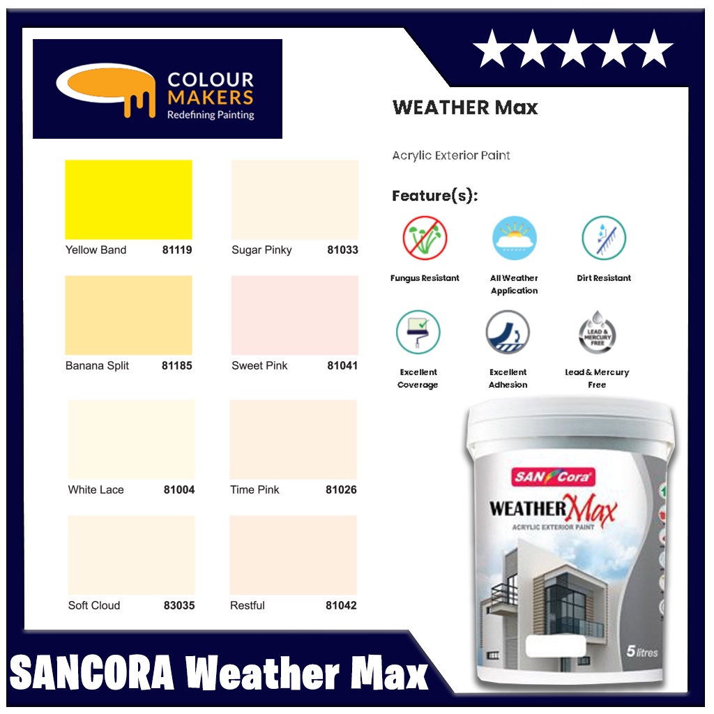 1lt SANCora® Weather Max Acrylic Exterior Paint 1 Litre Cat Luar Rumah ...