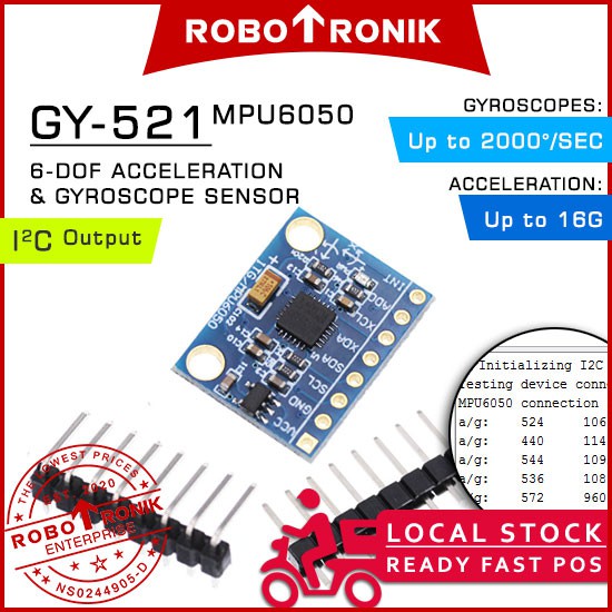 GY-521 (MPU6050) 6-DOF 3-Axis Gyro Gyroscope & Accelerometer Module - 16-Bit Output I2C ...