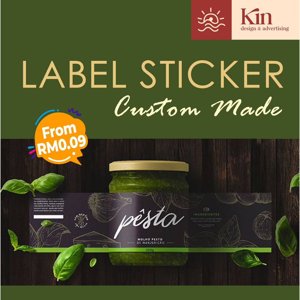 KIN - (Min50pcs)Custom Made Sticker Label Printing (GLOSSY & WATERPROOF ...