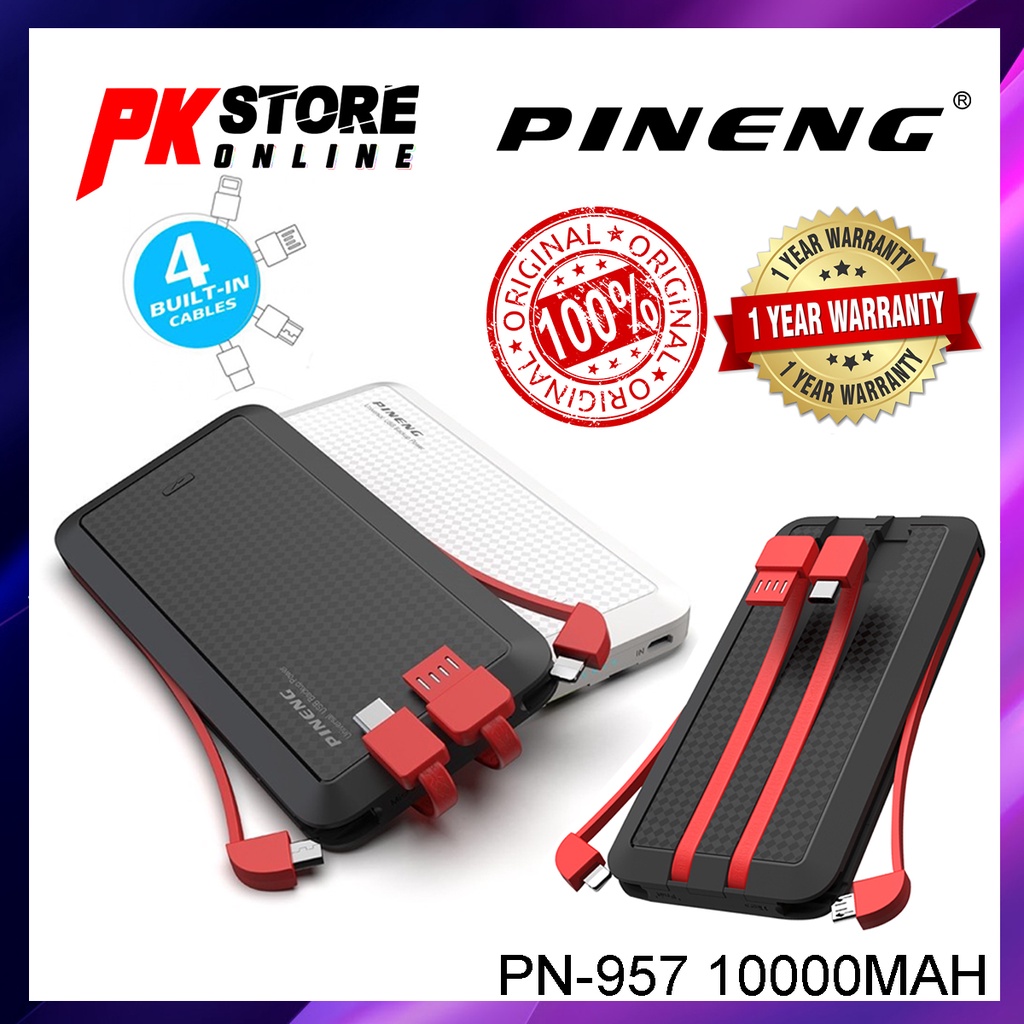 100% ORIGINAL PINENG PN957 10000MAH POWER BANK – WHITE / BLACK WITH 3 ...