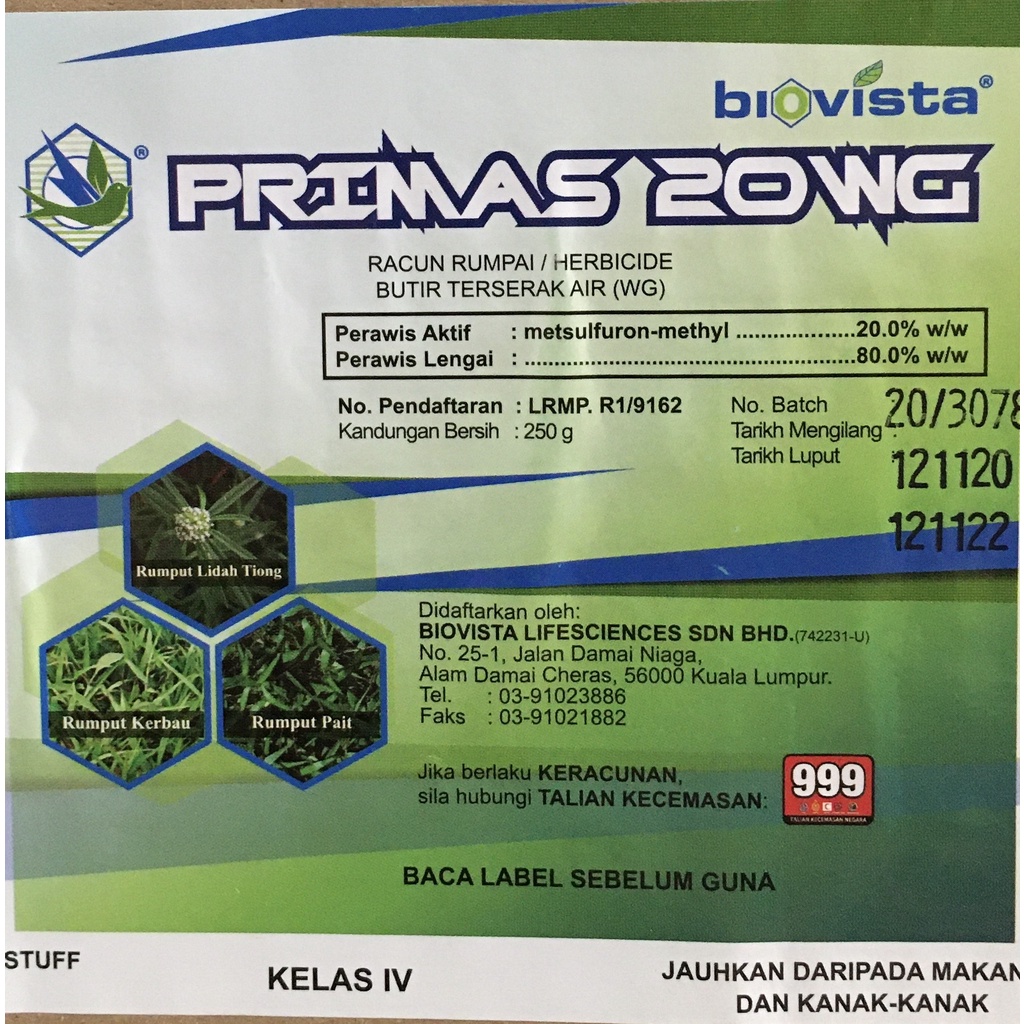 * ORIGINAL * Biovista Primas 20WG 1kg / racun rumput / setawar & ceroma ...