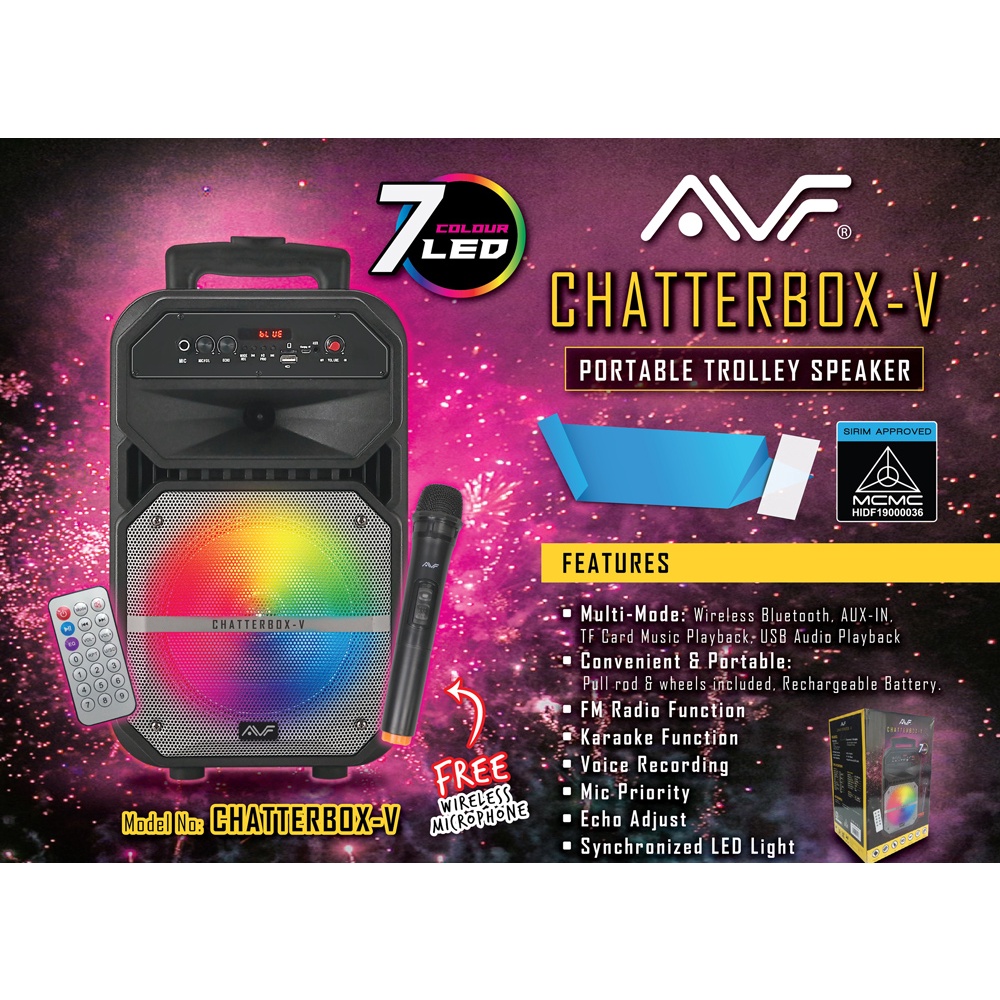 AVF CHATTERBOX-V PORTABLE TROLLEY SPEAKER 80 WATT SD CARD SLOT FM RADIO ...