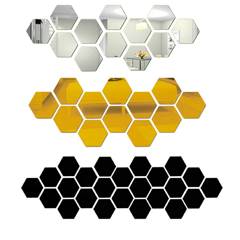 12pcs 3d Mirror Hexagon Vinyl Removable Wall Sticker Decal Home Decor
