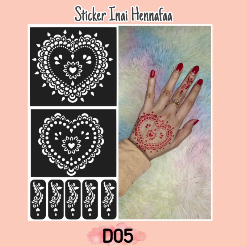 Sticker henna / sticker inai Viral 1pcs tangan + 1pcs tapak + 5 jari ...