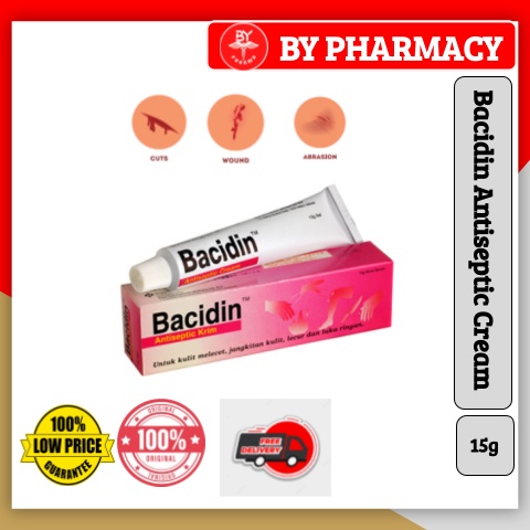 Bacidin Antiseptic Cream 15g Fist aid cream kulit melecet, lecur & luka ...