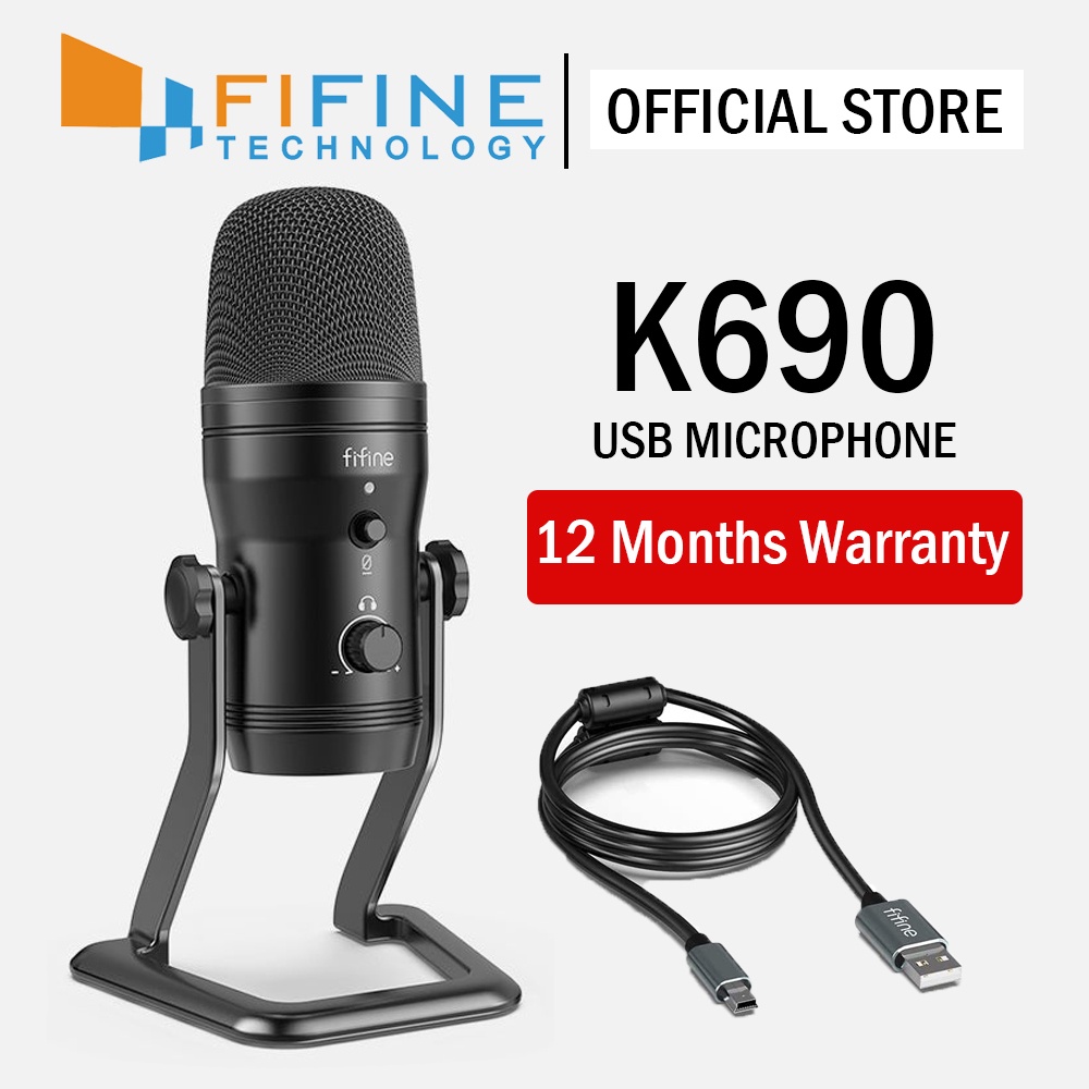 FIFINE K690 USB Microphone With Four Polar Patterns Gain Dials A Live Monitoring Jack & A Mute ...