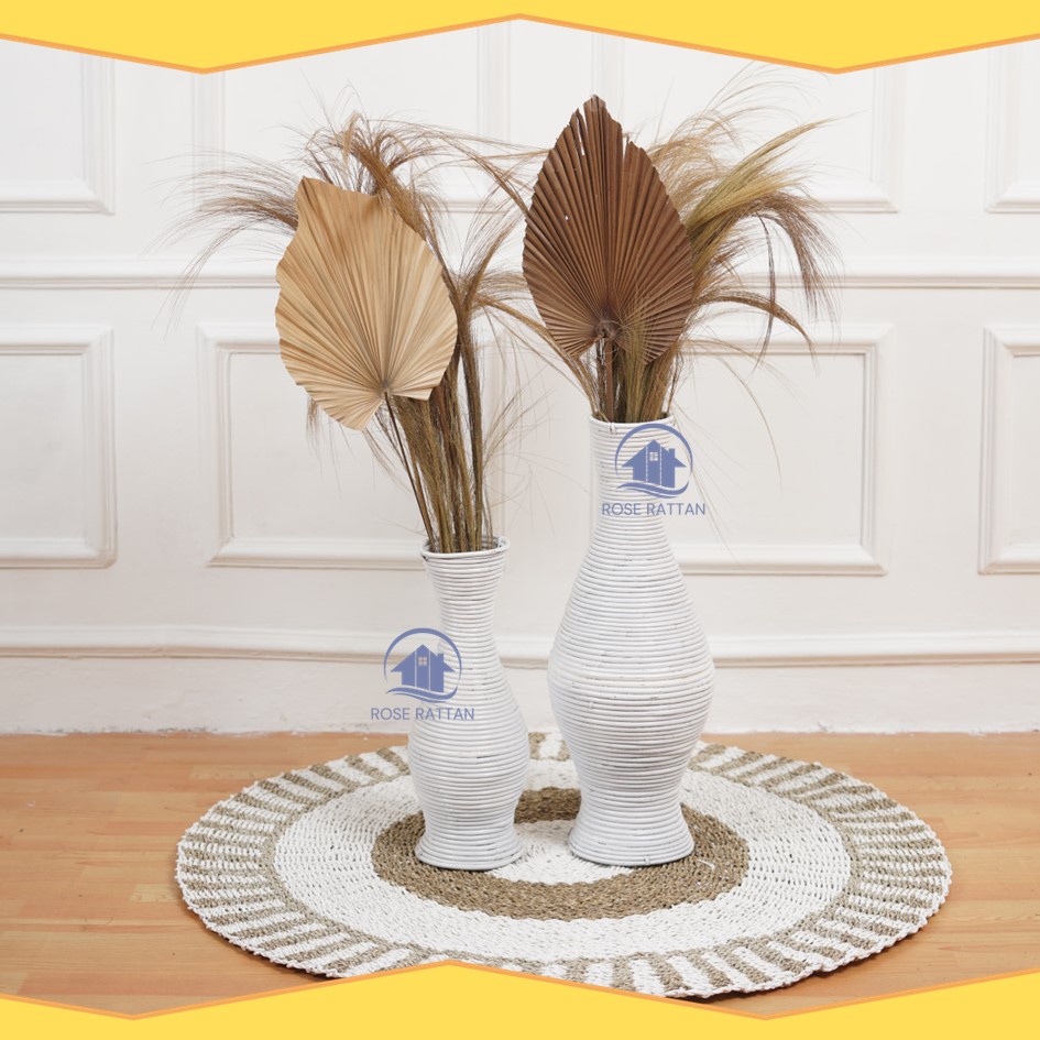 PUTIH Rattan Flower Vase Rattan Flower Pot Finished with Shiny White ...
