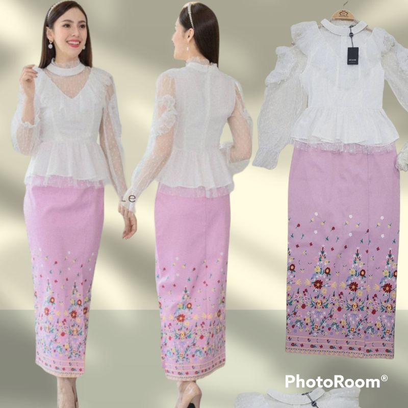 Thai Chitralada Dress (New Model Davika) 2-Piece Set Lace Shirt-Ready ...