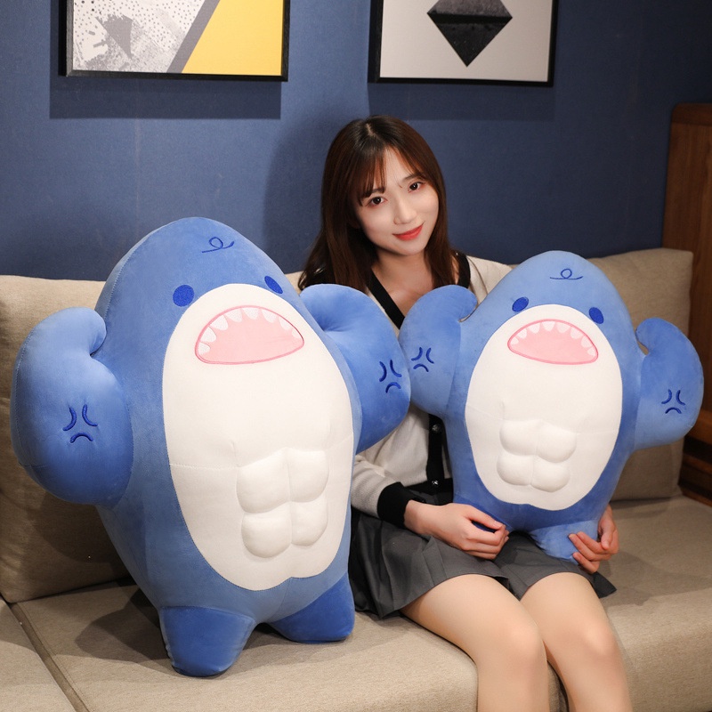 Muscle Shark Cute Soft Stuffed Toys Patung Kanak Kanak Birthday Gift ...