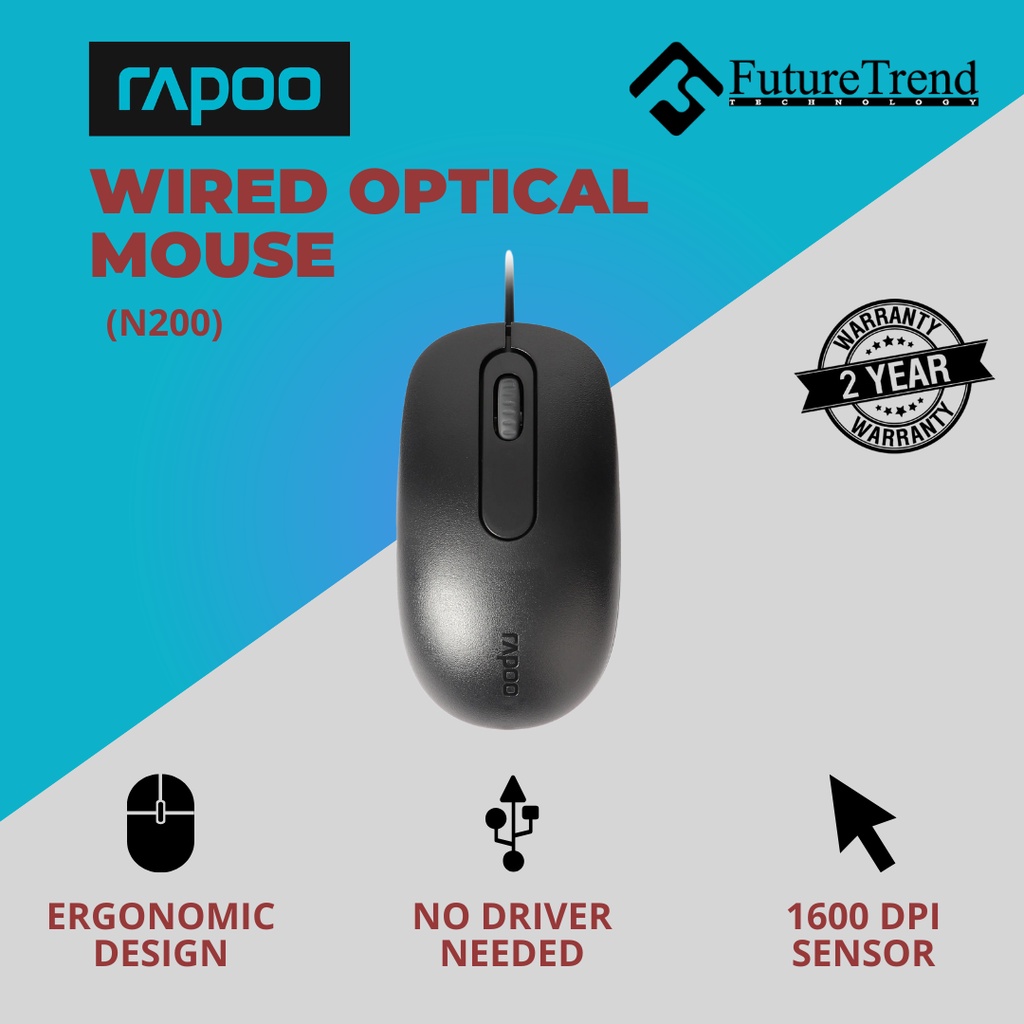 Rapoo N200 Wired Optical Mouse | Shopee Malaysia