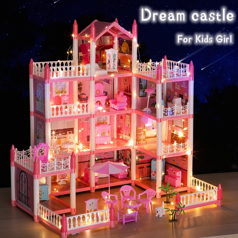 READY STOCK DIY Assembled Castle Home Princess Doll House Princess ...