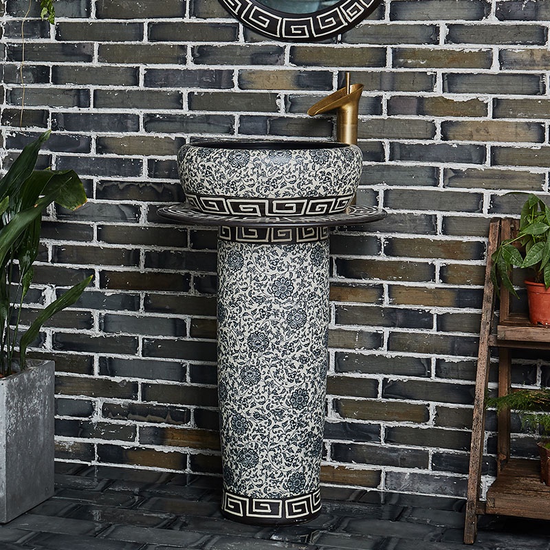 wlEdge Painting Ceramic Pedestal Washbasin Outdoor Wash Basin Inter ...