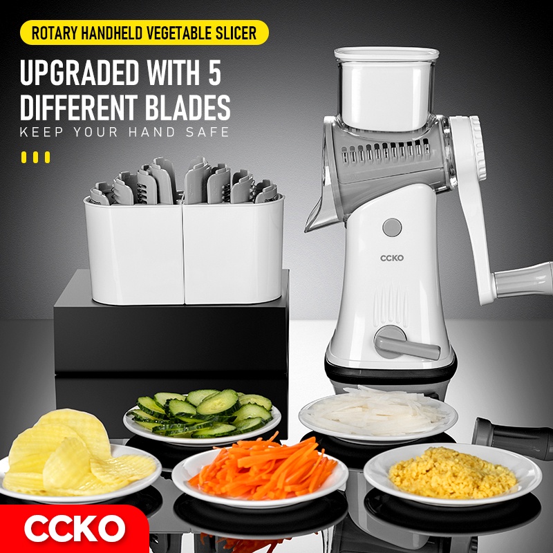 CCKO Rotary Handheld Vegetable Slicer (with 5 Blade Shredding Style ...