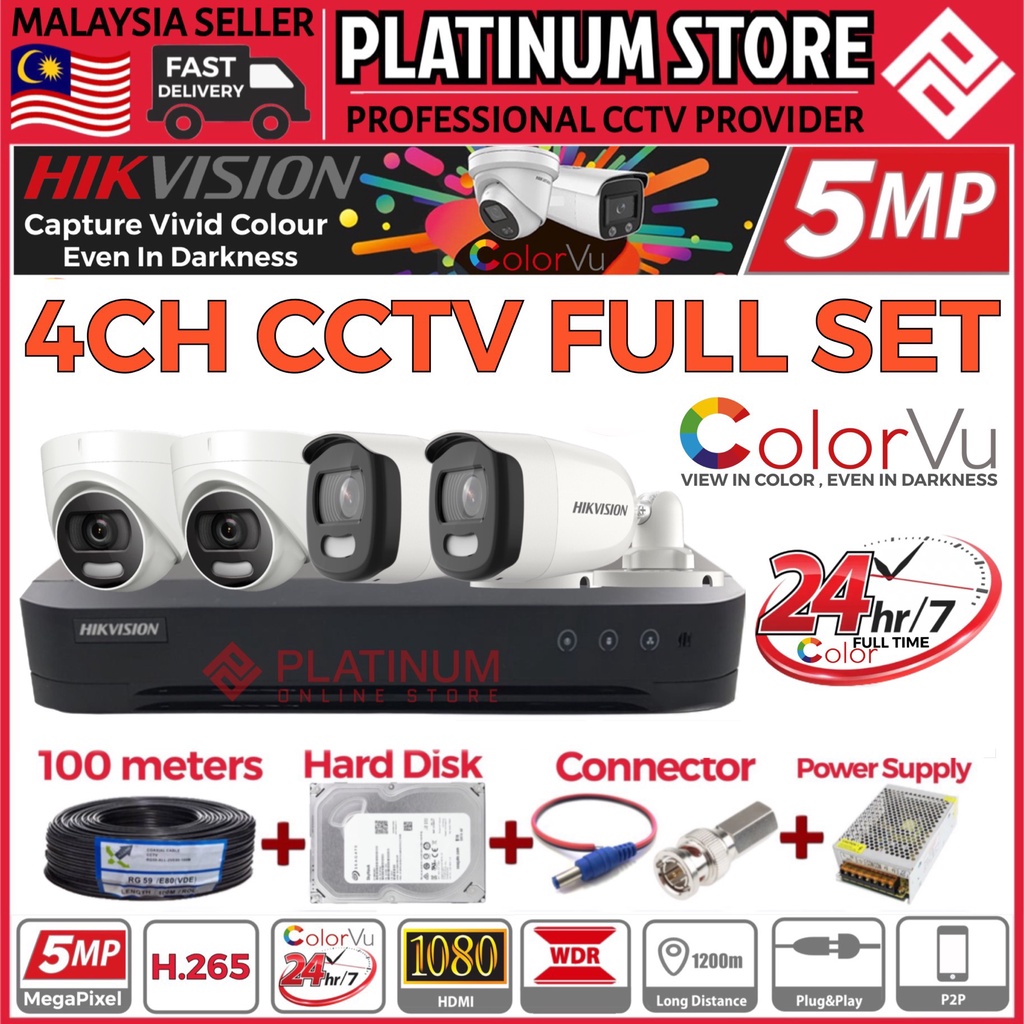 HIK HIKVISION ColorVu 4CH Full Complete Set 4 CHANNEL 5.0MP CCTV ...
