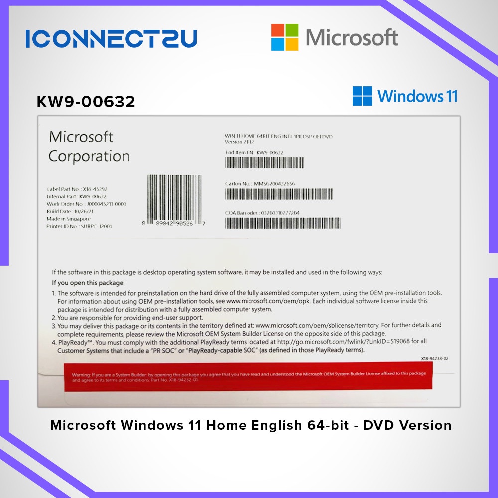 Microsoft Windows 11 Home English 64-bit DVD Version (KW9-00632 ...