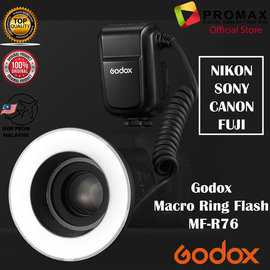 Godox MF-R76 / MF-R76S MF-R76C TTL Macro LED Ring Light Macro Speedlite ...