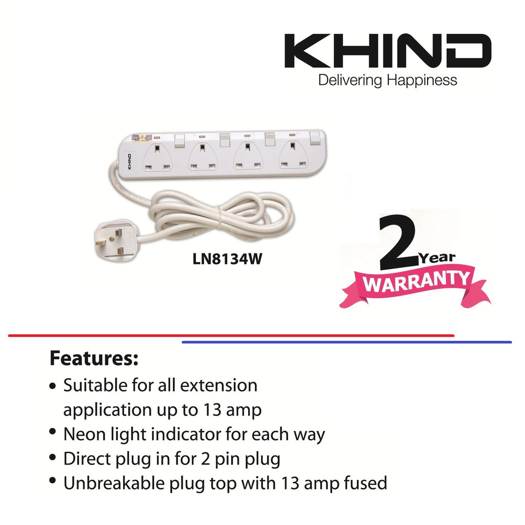 KHIND 13A Multi Way Trailling Socket 3 way 4 way 5 way / Extension ...