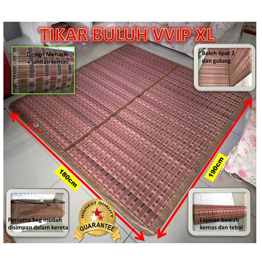 Tikar Buluh Karpet VVIP XL bamboo mat Carpet ( 180cm x 190 cm) | Shopee ...