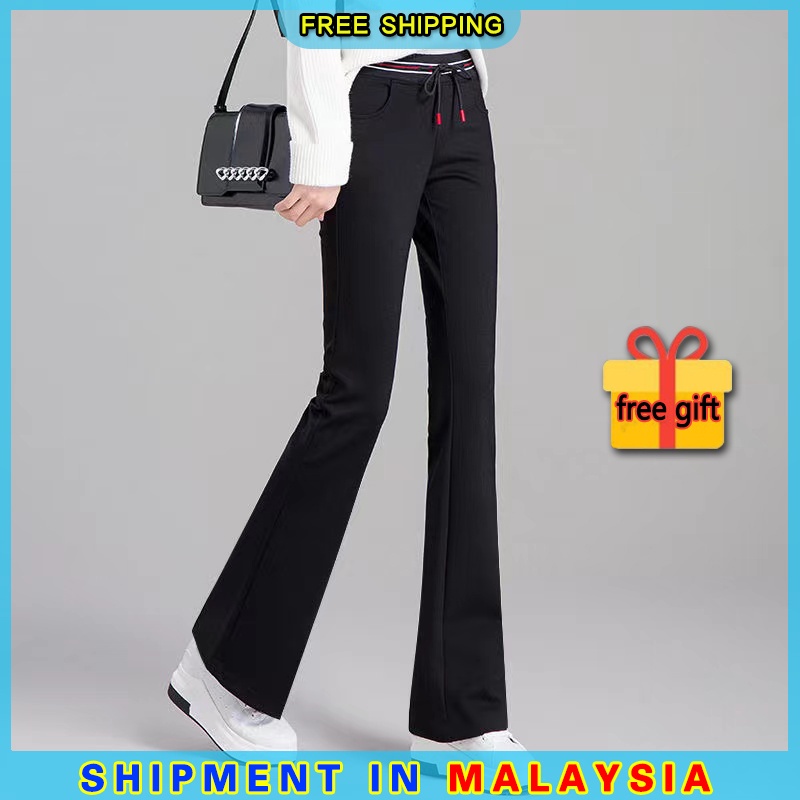 Free Shipping Bootcut Long Pants Women Vintage Black Slim High Waist ...