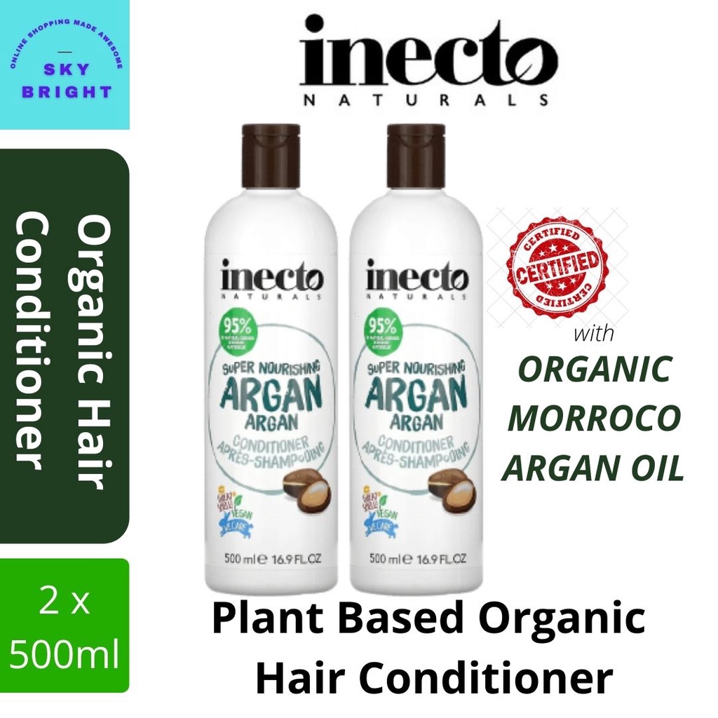 2x Inecto Argan Oil Conditioner For Dry & Brittle Hair 500ml| Tame ...