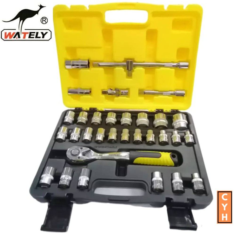 WATELY Bush Tool 32 Pieces 1/2" Drive Socket Set with 72-Tooth Pear ...